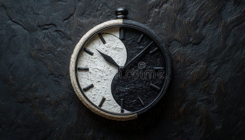 Unique Yin-yang Clock Design on Textured Black Background Showcasing ...