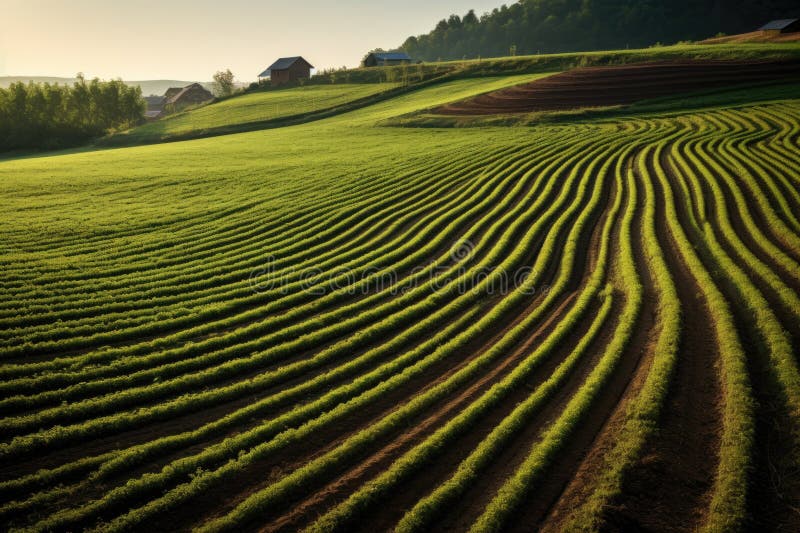 Distinct Furrows Separating Plots in a Farmland Stock Image - Image of ...