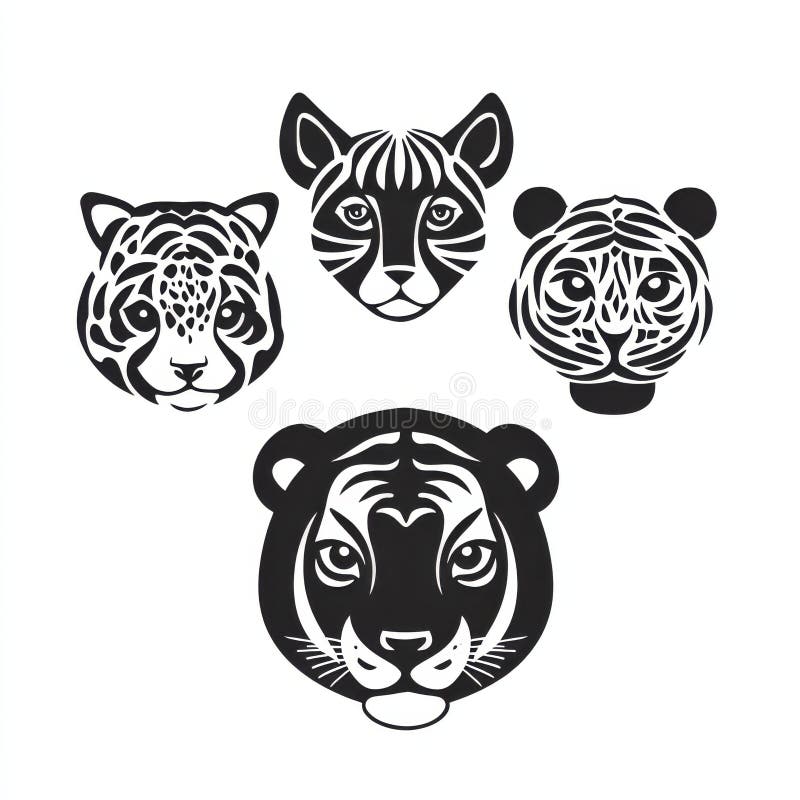 Distinctive Animal Faces in SVG Format for Versatile Applications Stock ...