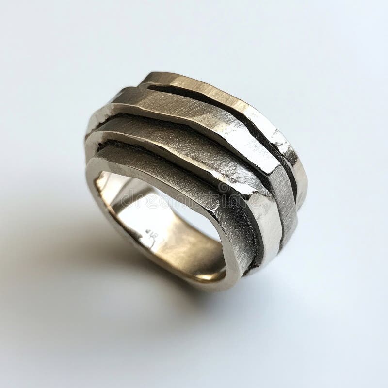 Artisan Silver Ring with Layered Rustic Design and Matte Finish Stock ...