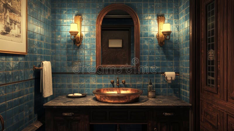 A Distinctive Bathroom Features Elaborate Lighting that Showcases an ...