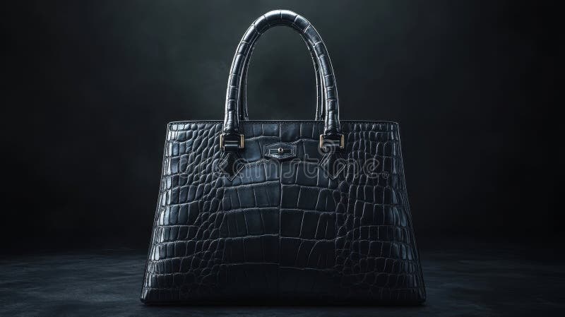 Distinctive Luxurious Black Leather Handbag Displayed Against a Shadowy ...