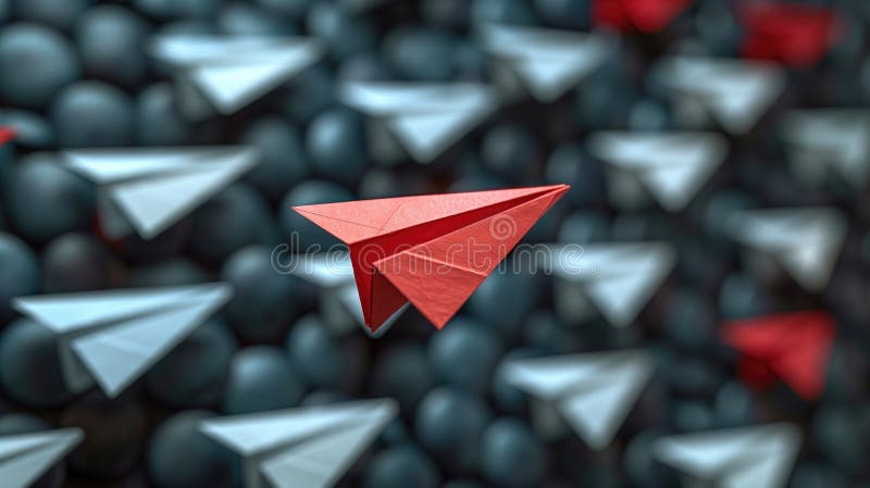 Distinctive Red Paper Airplane Standing Out among Many Blue Ones. Stock ...