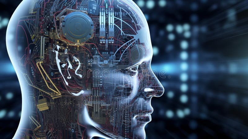 AI Entity Portrait: Human-Head Computer Chip, Neural Connections ...