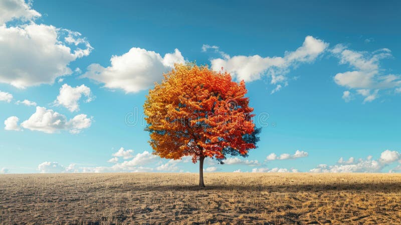 A Distinctive Tree with Vibrant Leaves Standing Alone in an Open Field ...