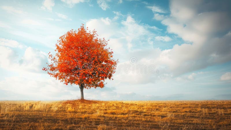 A Distinctive Tree with Vibrant Leaves Standing Alone in an Open Field ...