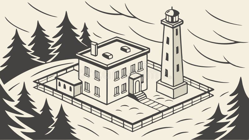 Industrial Lighthouse with Buildings and Trees Vector Illustration ...