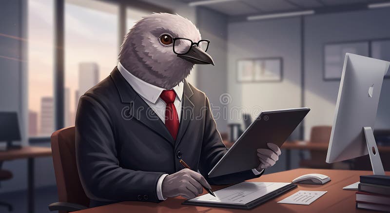 A Distinguished Bird in a Business Suit, Working Diligently in a ...
