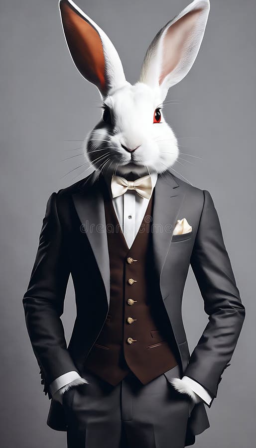 Distinguished Hare: White Rabbit in Three-Piece Elegance Stock ...