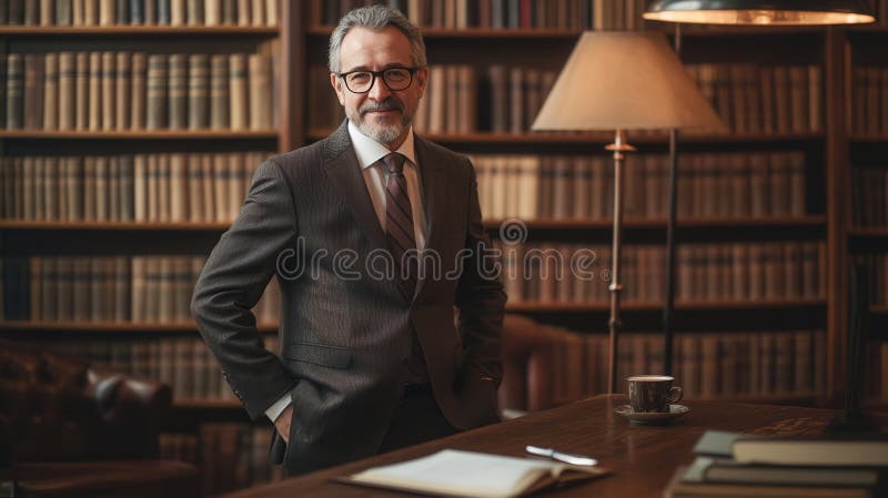 A Distinguished Professor Exudes Confidence while Standing in Front of ...