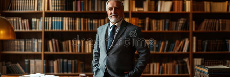 A Distinguished Professor Poses Confidently in a Tailored Suit ...