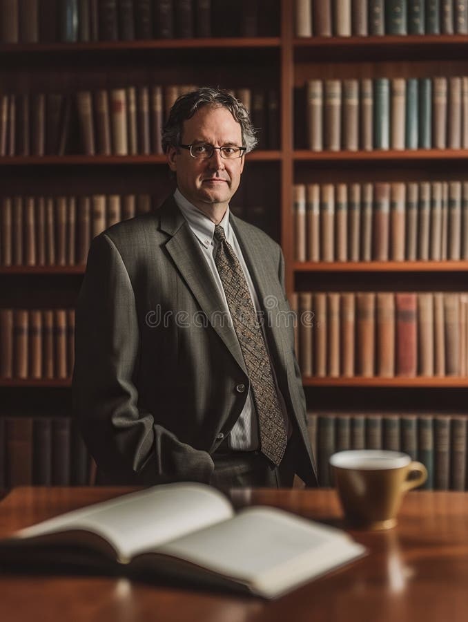 A Distinguished Professor Stands Confidently in Front of Extensive ...