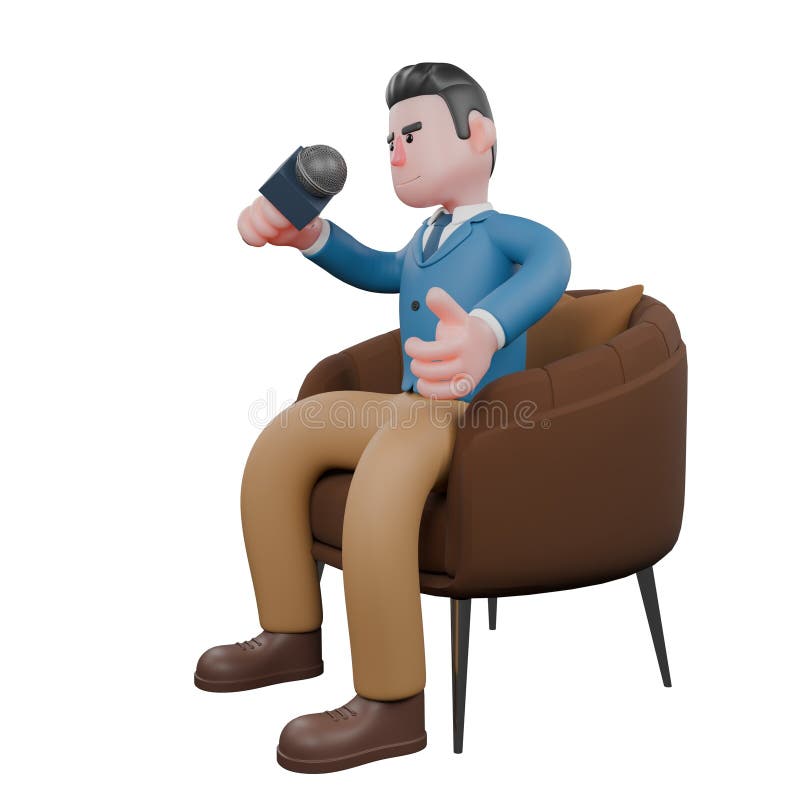 A Male TV Presenter Sits with His Right Hand Holding a Microphone Stock ...