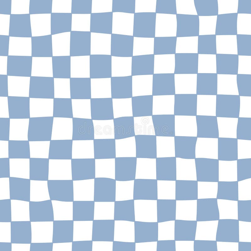 Distorted Checkered Seamless Pattern. Hand-drawn Blue Check. Trendy 70s ...