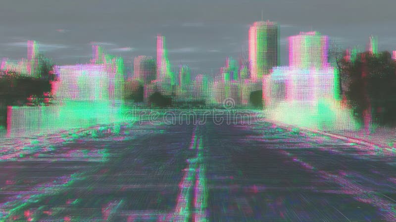 A Distorted Cityscape with a Blurred Road Leading Towards Skyscrapers ...