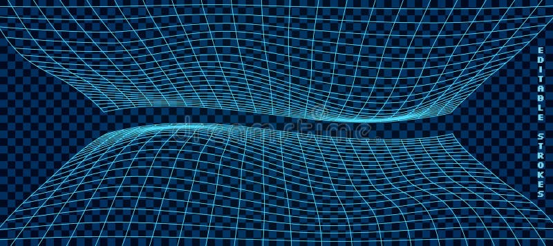 Distorted 3D Grid and Mesh Wireframe Structure Stock Vector ...