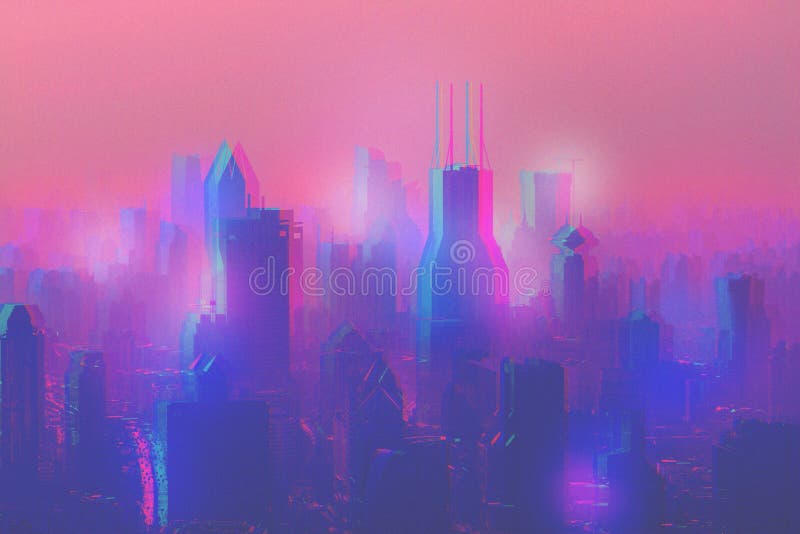 Illustration of Distorted 3D Skyscrapers and an Urban City Skyline ...