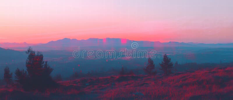 Distorted Digital Landscape Showcasing Glitch Art with Natural Elements ...