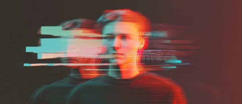 Distorted Digital Model Featuring Glitch Effects and Fragmented Visuals ...