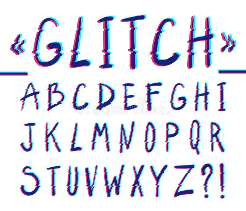 Distorted Font. Glitch Handwritten Alphabet on White Background with ...