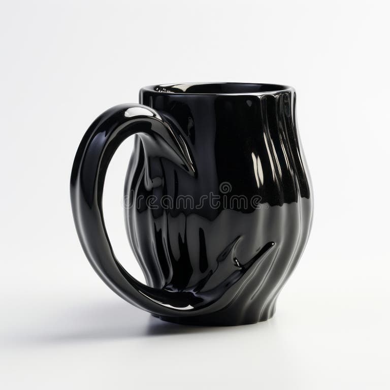 Distorted Form: Black Ceramic Mug with Monochromatic Color Scheme Stock ...