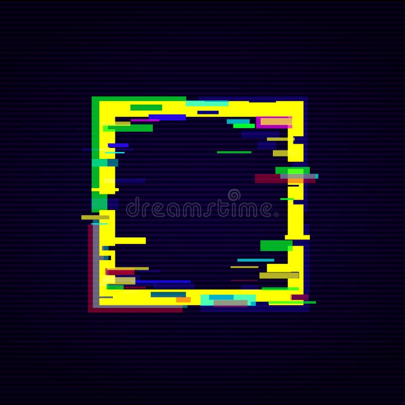 Distorted Glitch Digital Style Square Frame in Neon Colors Vector ...