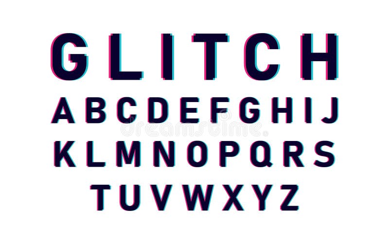 Distorted Glitch Font Typeface Letters and Numbers. Glitch Font with ...
