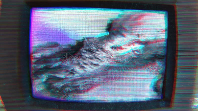 A Distorted, Glitchy Image of a Cat Displayed on an Old CRT Television ...