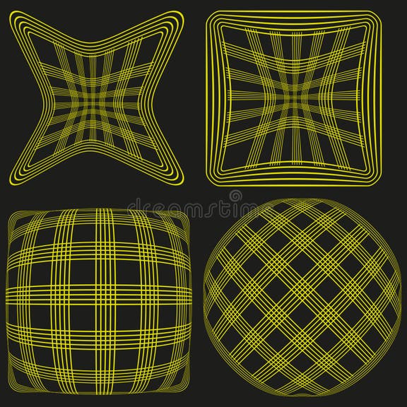 Distorted Grid Shapes. Yellow Line Patterns. Abstract Geometric Forms ...