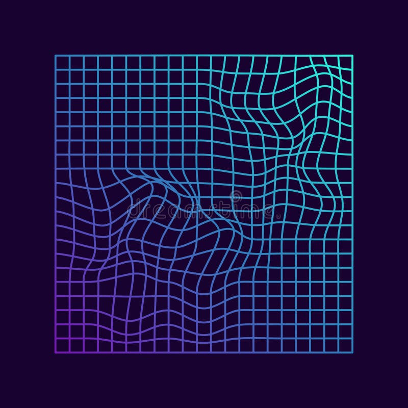 Distorted Grid Futuristic Wireframe Pattern. Mesh with Convex ...