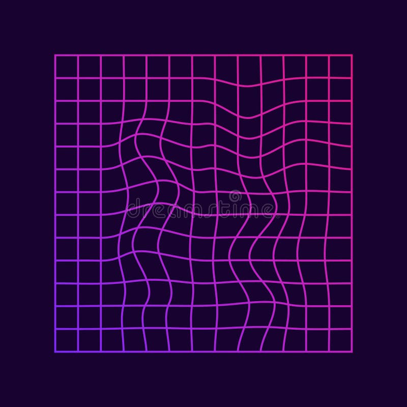 Distorted Grid Square Neon Pattern. Glitch, Synthwave, Vaporwave ...
