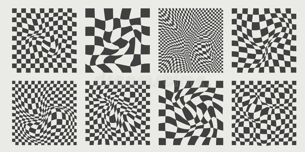 Distorted Grid Tile Vector Patterns. Retro Aesthetic Backgrounds. Stock ...