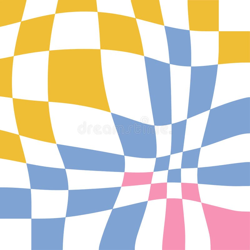 Distorted Multi Colored Checkered Background in Retro 70s Style. Yellow ...