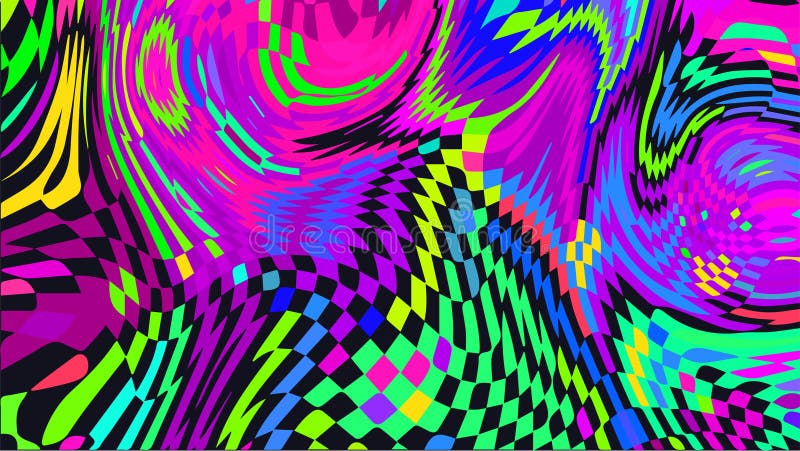 Distorted Neon Checkered Pattern. Abstract Euphoria Stock Photo - Image ...