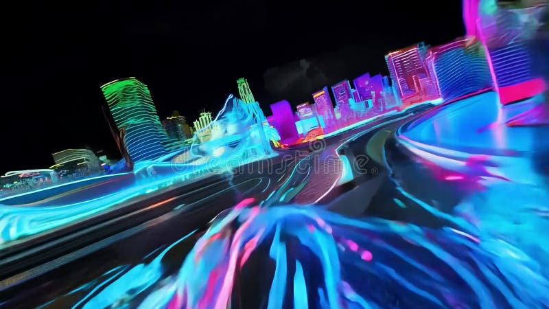 Neon Glitch Cityscape Distorting while Driving through Stock Video ...