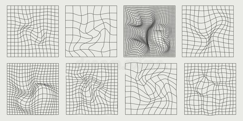 Distorted Neon Grid Patterns. Retro 80s and 90s Style Stock Vector ...