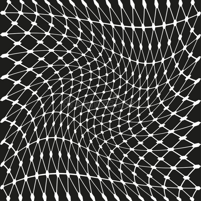 Distorted Net Pattern. Optical Illusion Vector. Black Curved Grid ...