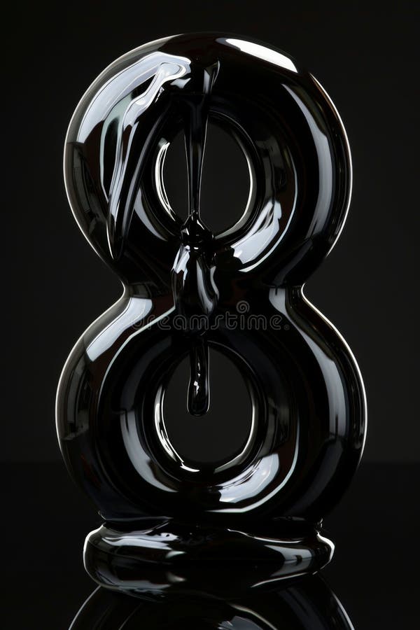 Distorted Numeral 8 Melting Glossy Black Surface Its Reflection Adding ...