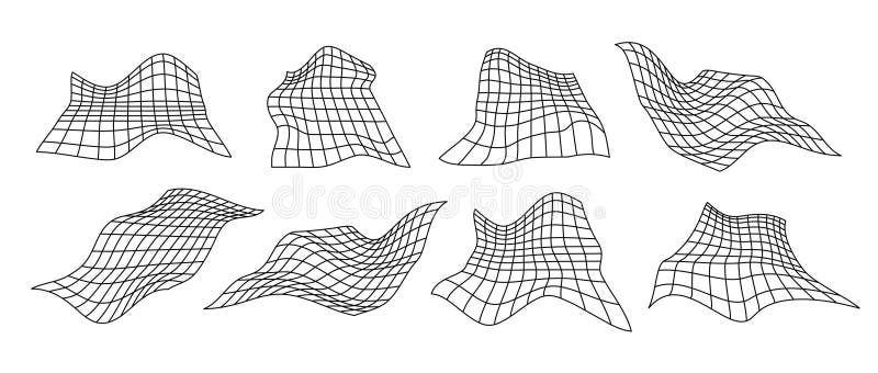 Distorted Perspective Grid Pack. Glitch Rectangle Plane Set. Wavy ...
