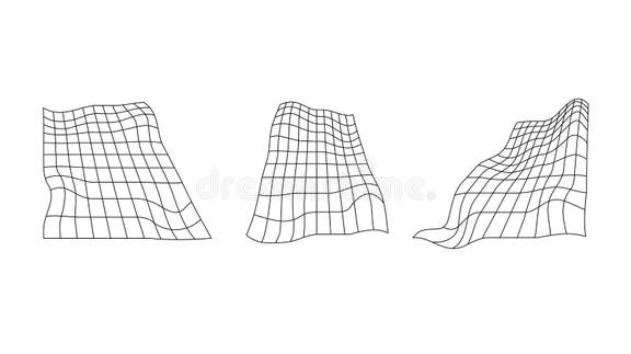 Distorted Perspective Grid Set. Glitch Rectangle Plane Collection ...