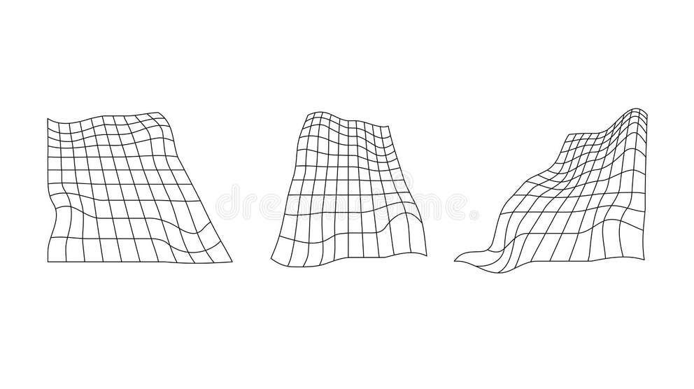 Distorted Perspective Grid Set. Glitch Rectangle Plane Collection ...