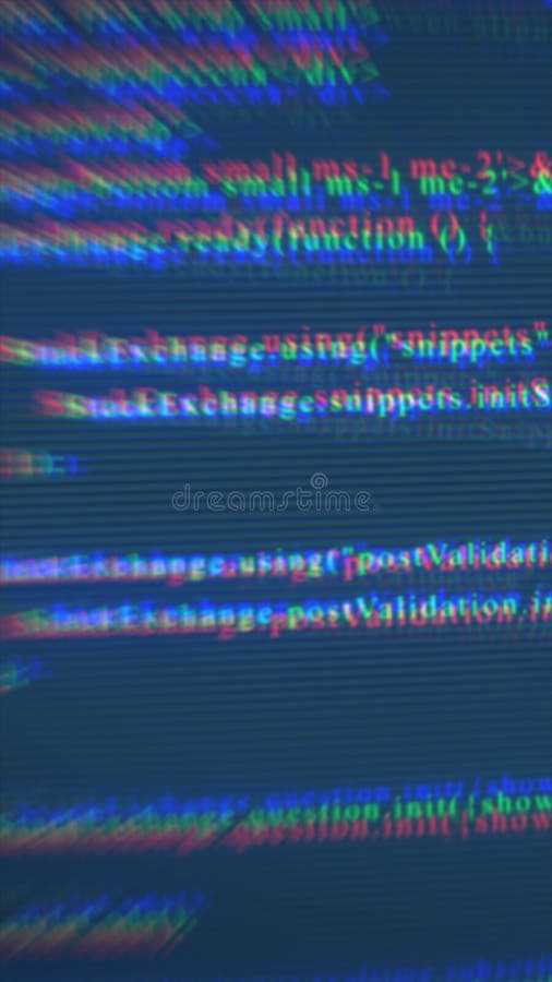 Distorted Programming Code on a Digital Screen with RGB Chromatic Aberration and Glitch Effects ...