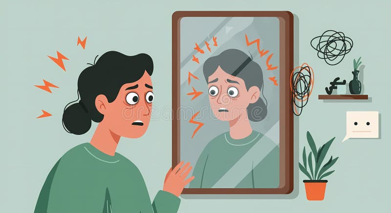 Distorted Reflection - Anxious Self-Image in Mirror with Inner Turmoil ...