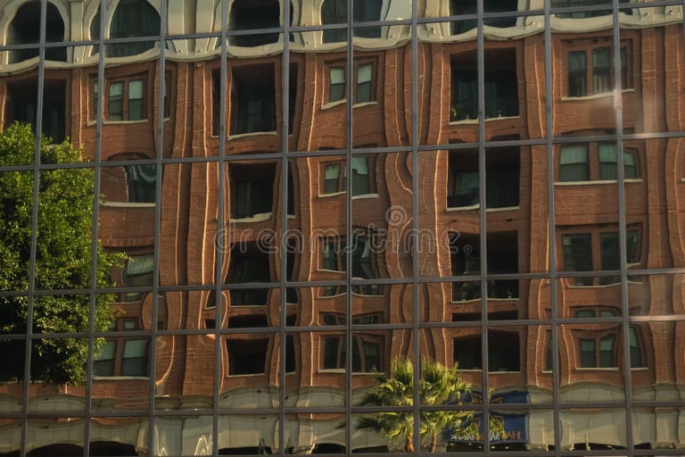 Distorted Reflection of Brick Building in Glass. Stock Illustration ...