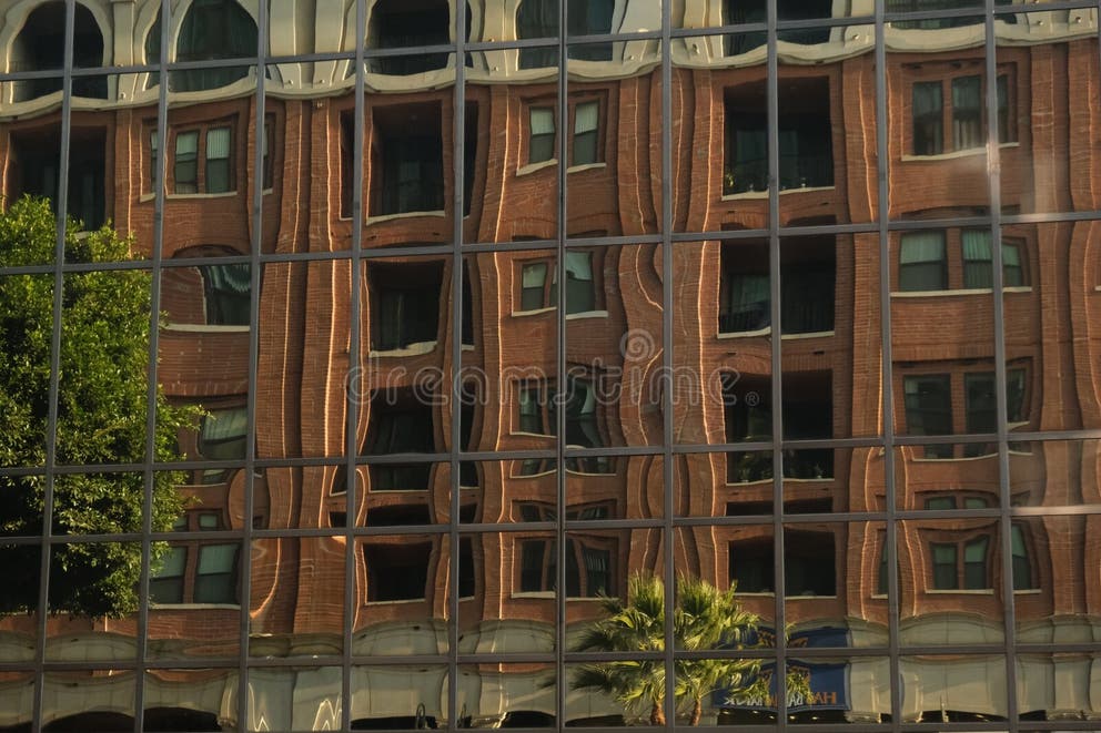 Distorted Reflection of Brick Building in Glass. Stock Illustration ...