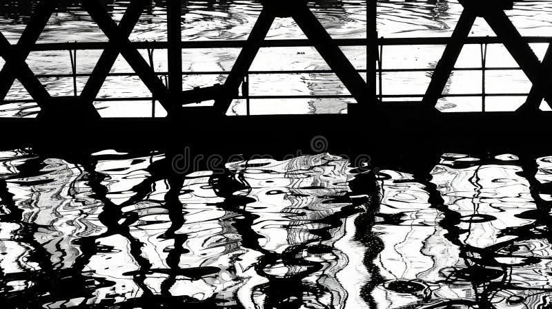 The Distorted Reflection of a Bridge in the Water Its Shadows and Lines ...