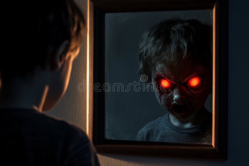 A Distorted Reflection in a Mirror Shows a Child S Nightmare Self, with ...