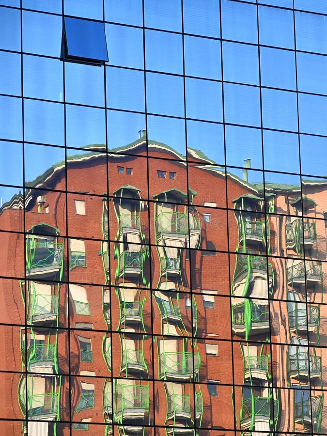 Distorted Reflection of Residential Buildings in the Mirror Facade ...