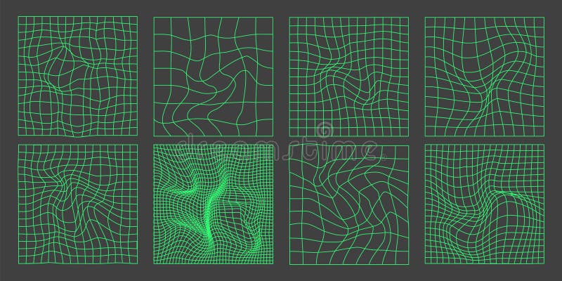 Distorted Retro Grid Patterns. Retro Neon Grid Pattern Set Stock Vector ...