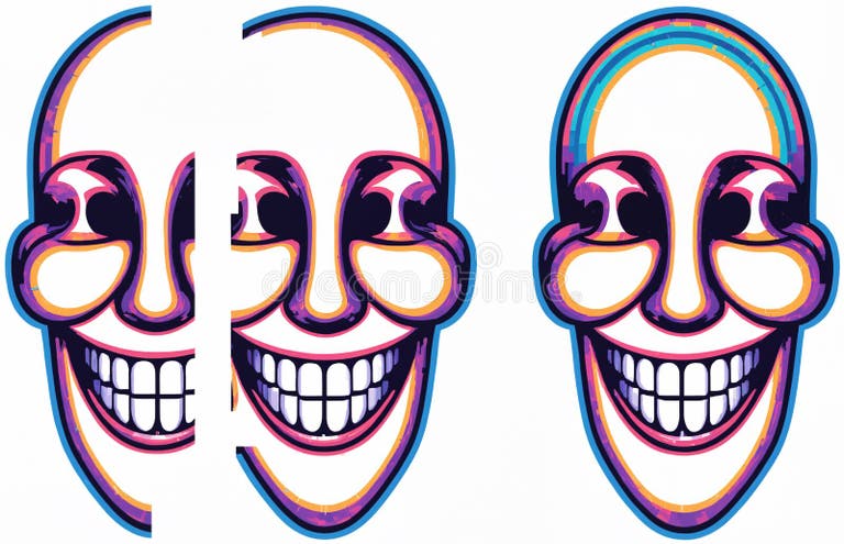 Distorted Smiles: Psychedelic Faces with Exaggerated Features Stock ...